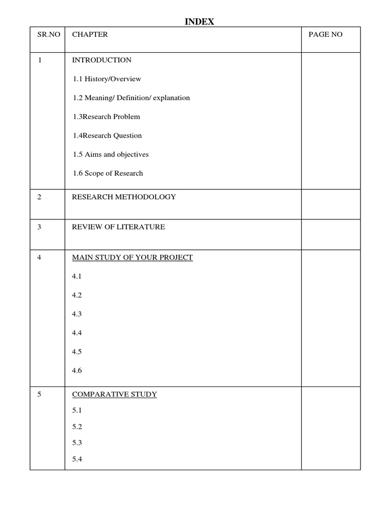 Index Pages For Project | PDF