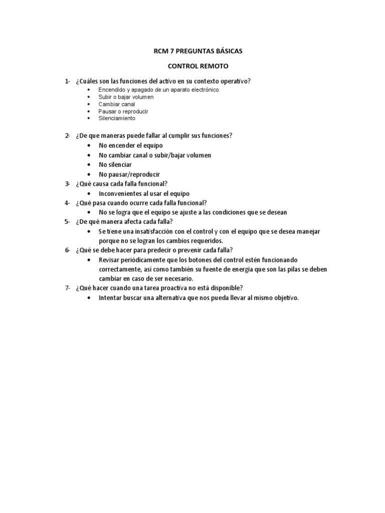 RCM 7 Preguntas Básicas | PDF