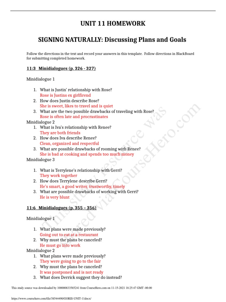 This Study Resource Was: Unit 11 Homework SIGNING NATURALLY: Discussing ...
