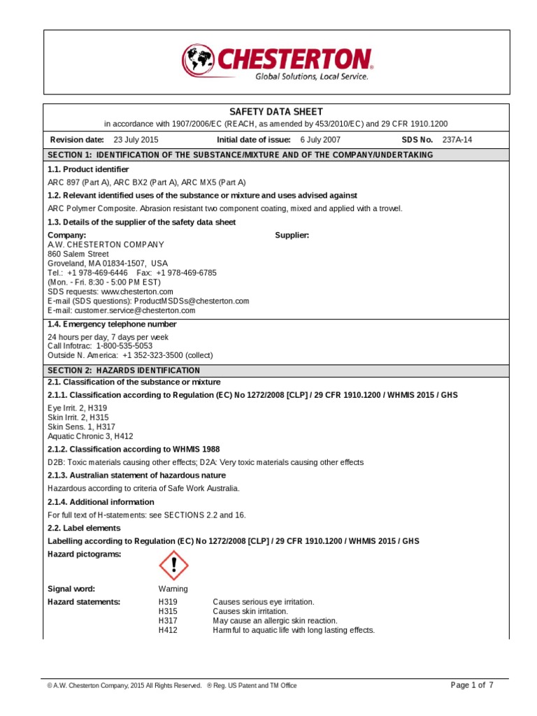 Safety Data Sheet: © A.W. Chesterton Company, 2015 All Rights Reserved ...