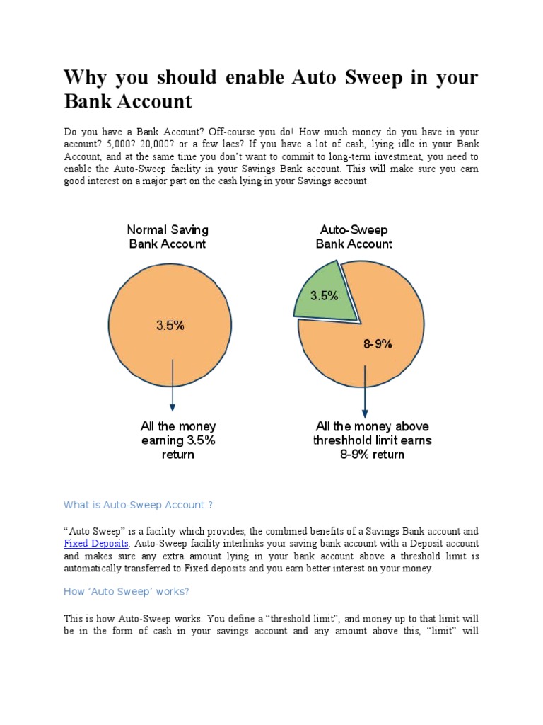 Benefits of Auto Sweep Facility | PDF | Deposit Account | Saving