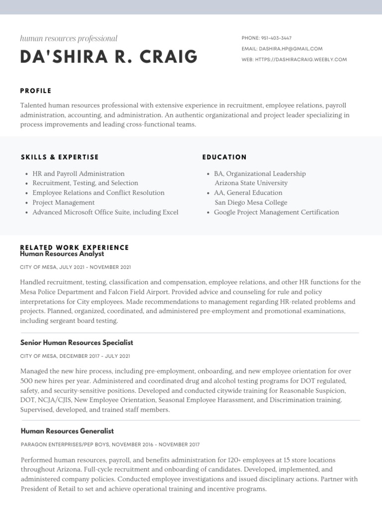 2022 Resume - Dashira Craig | PDF | Human Resources | Employment