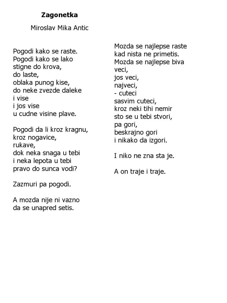 Zagonetka - Miroslav Mika Antic | PDF