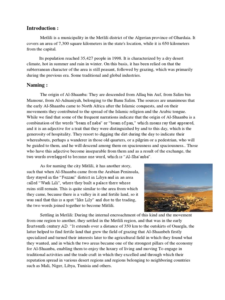 Metlili - An Introduction to the Municipality, Its People, Economy and ...