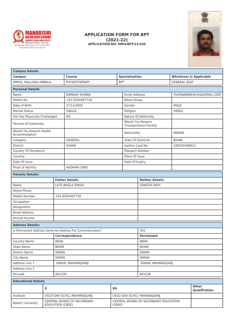 Application Form MMU BPT 21 245 | PDF | Justice | Crime & Violence