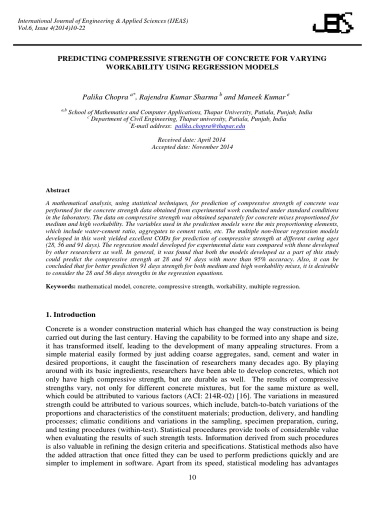 Predicting Compressive Strength of Concrete For Varying Workability Using Regression Models ...