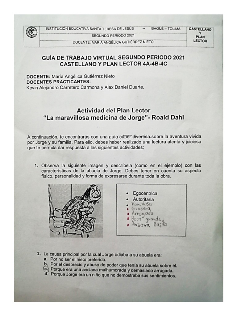 Taller Plan Lector La Maravillosa Medicina de Jorge | PDF