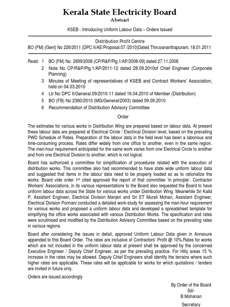 KSEB Uniform Labour Data 2024 | PDF | Insulator (Electricity) | Transformer