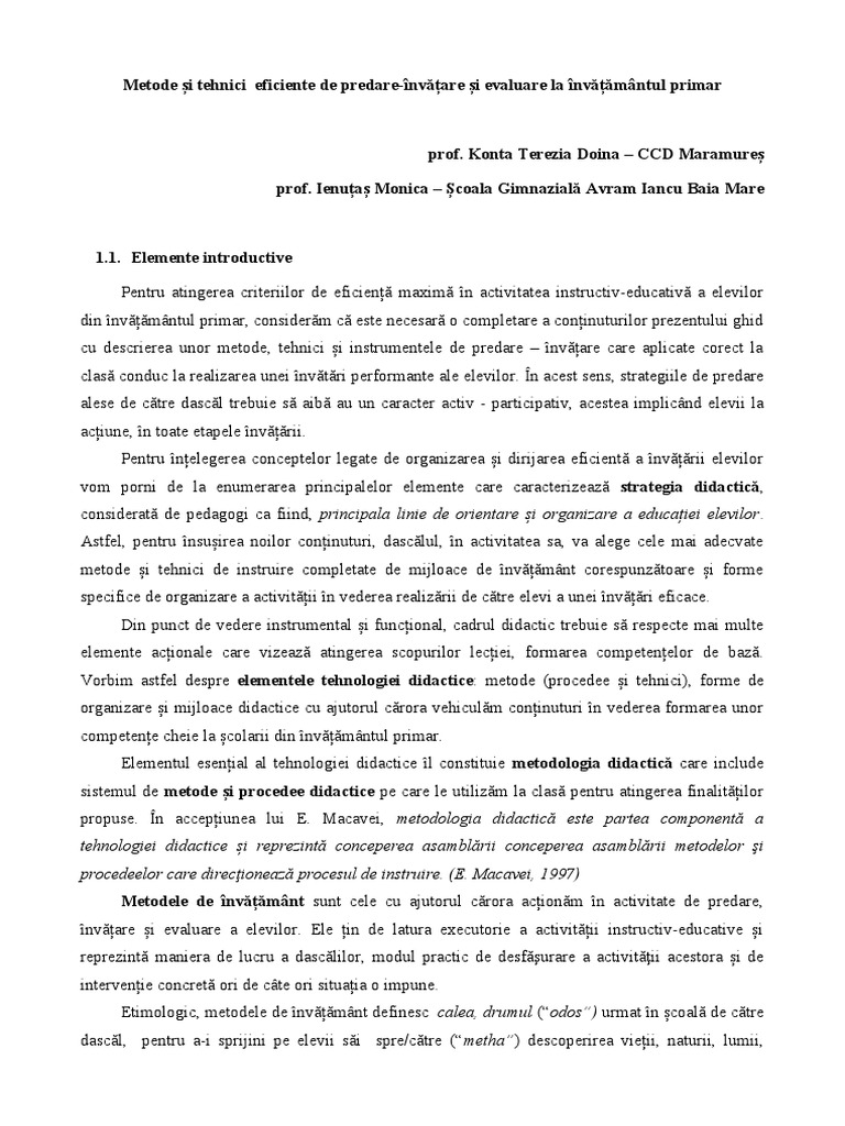 Metode Si Tehnici Si Instrumente de Predare Inv Primar | PDF