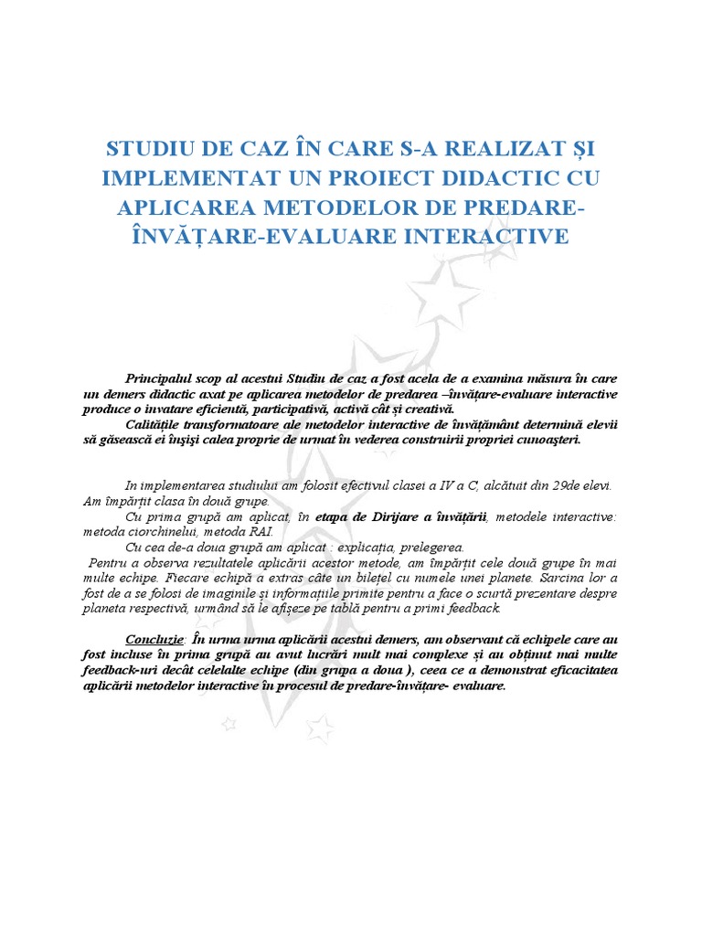 Proiect Stiinte - Studiu Caz | PDF