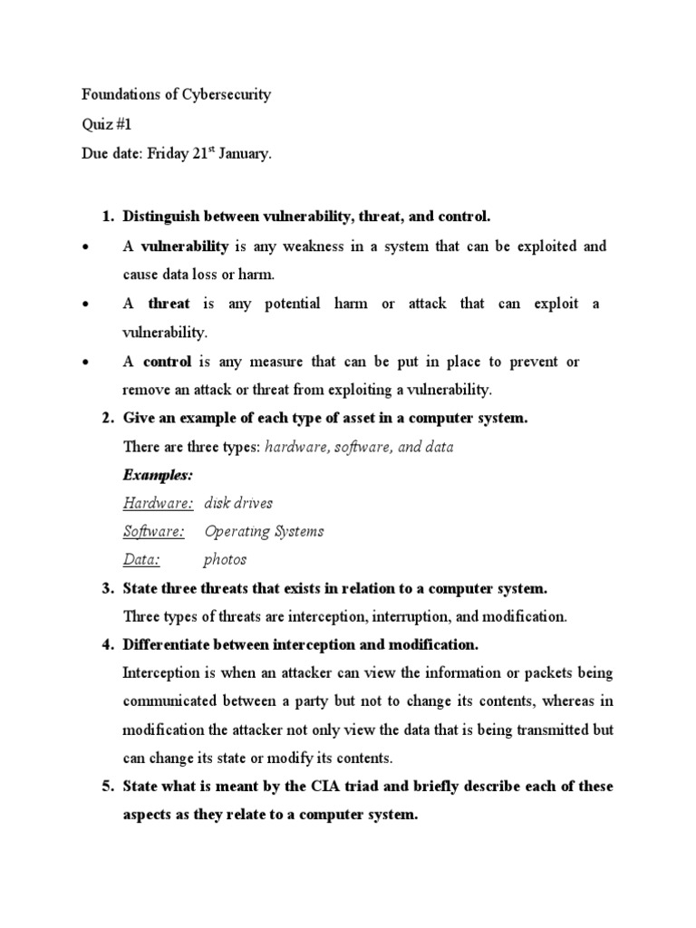 Cybersecurity Foundations Quiz 1 | PDF | Encryption | Information Security