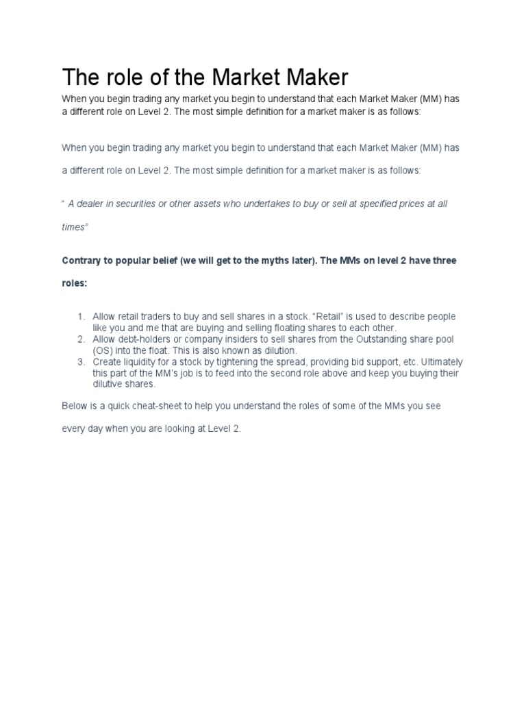 Understanding the Roles of Market Makers on Level 2 | PDF | Market ...