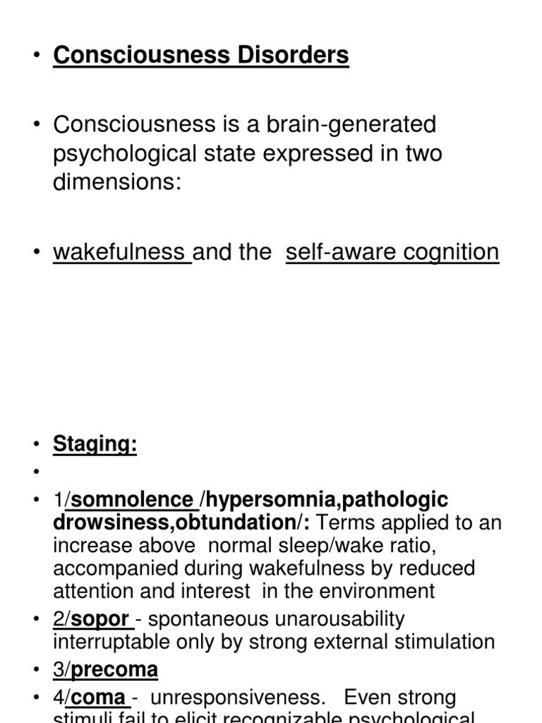Consciousness Disorders | PDF | Consciousness | Nervous System