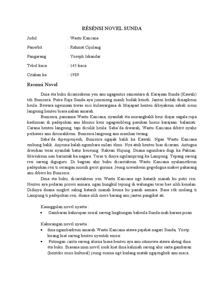 Resensi Novel Sunda Wastu Kancana | PDF