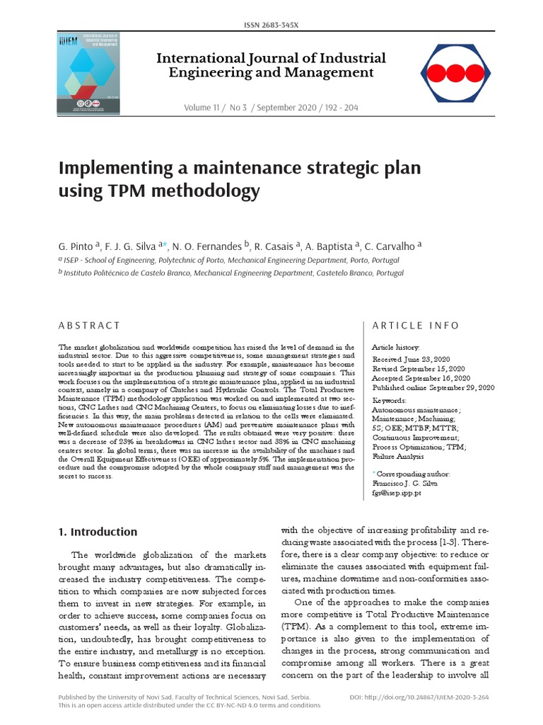 Implementing A Maintenance Strategic Plan Using TPM Methodology | PDF ...