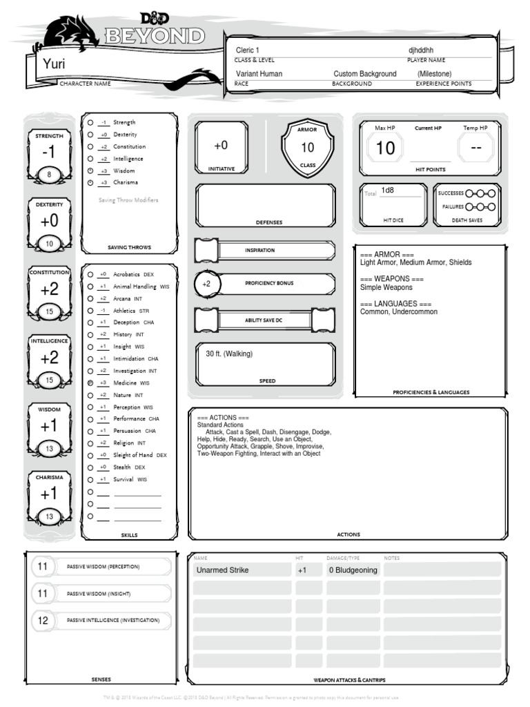 Cleric 1 DJHDDHH: Saving Throw Modifiers Total | PDF | Dungeons ...