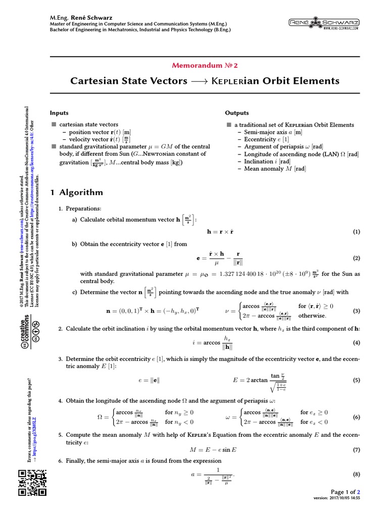 M002-Cartesian State Vectors To Keplerian Orbit Elements | PDF ...