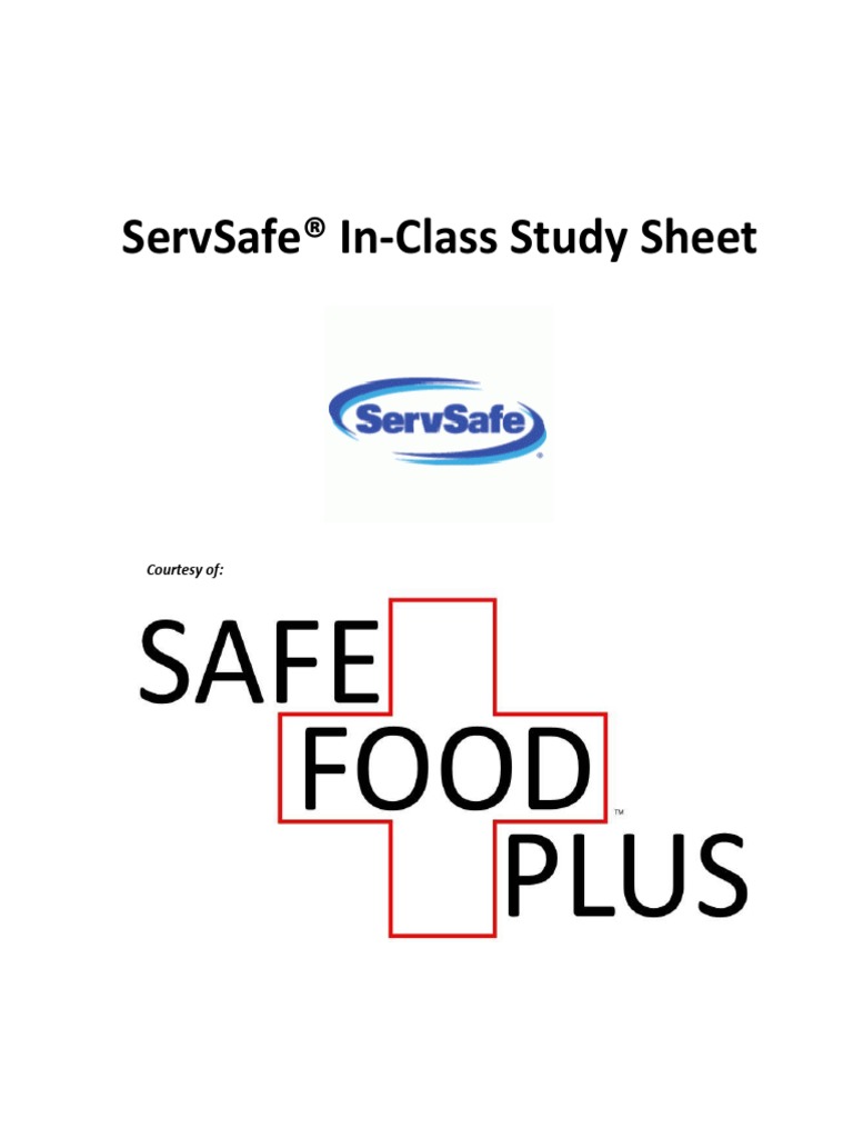 Servsafe® In-Class Study Sheet: Courtesy of | PDF | Foods | Water