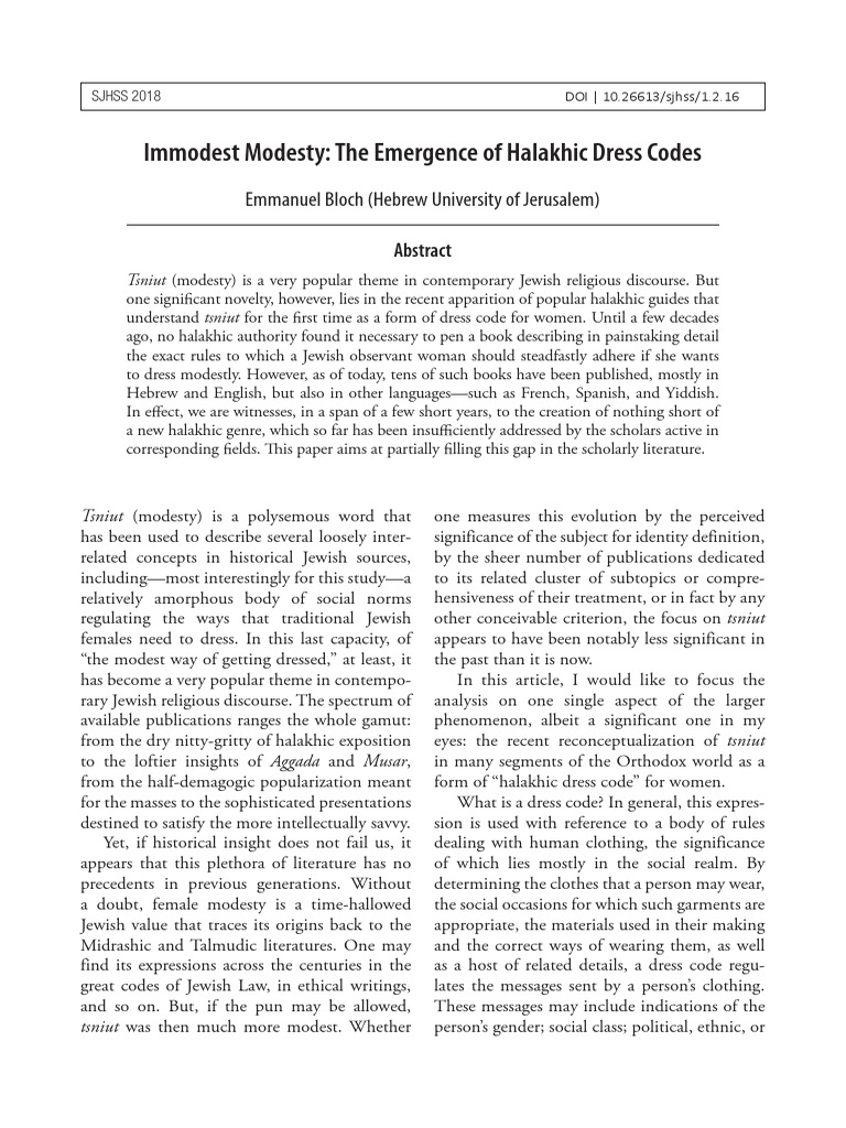Immodest Modesty: The Emergence of Halakhic Dress Codes: Emmanuel Bloch ...