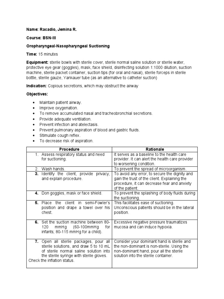 Oropharyngeal-Nasopharyngeal Suctioning Guide | PDF | Respiratory Tract ...