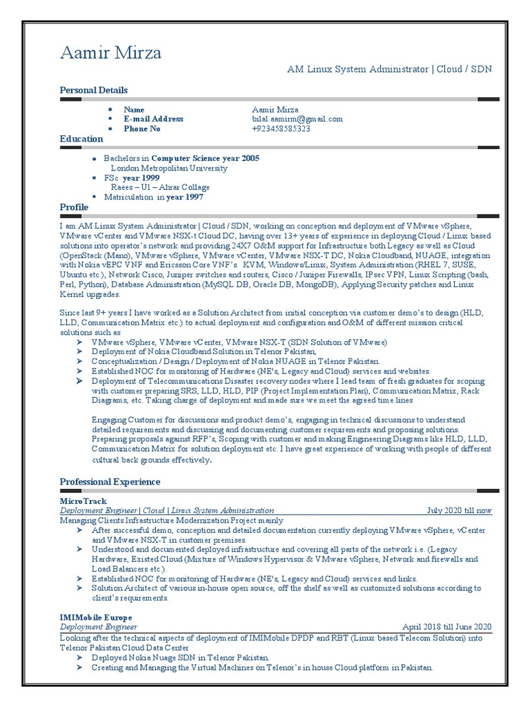Aamir's Resume 1 | PDF | Cloud Computing | Computer Network