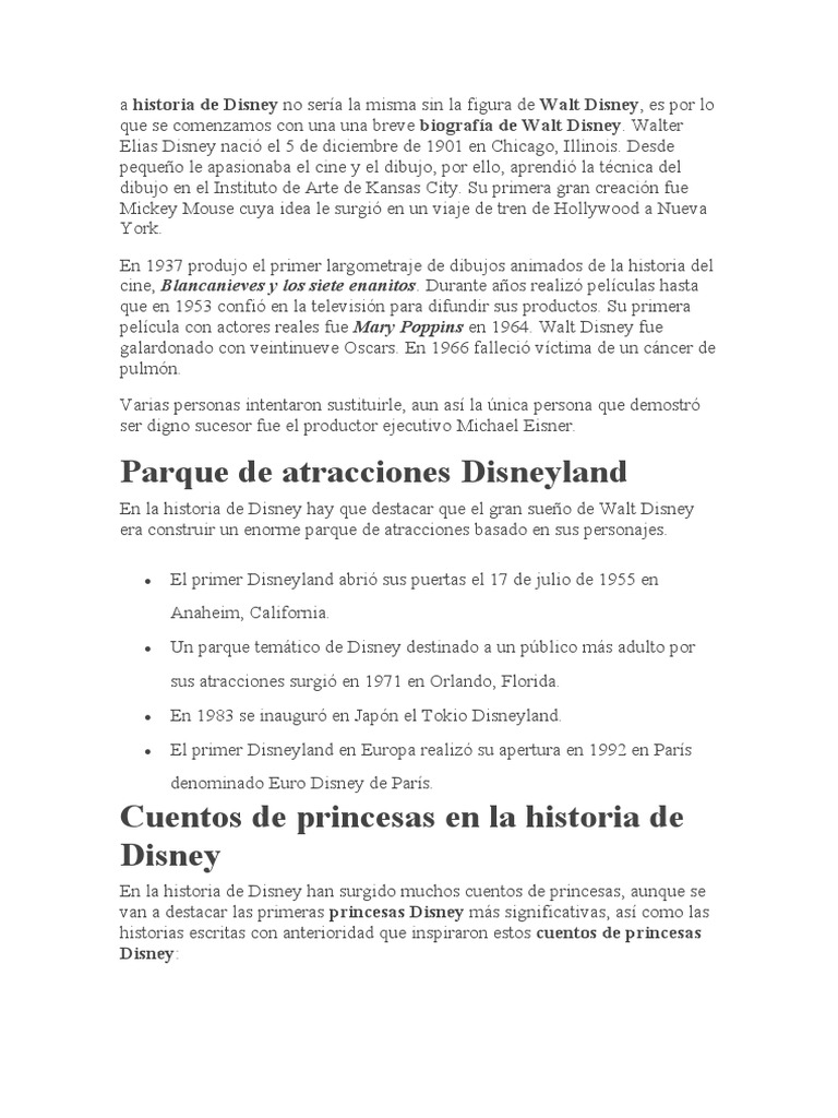 Historia de Disney | PDF | Walt Disney | Disneyland