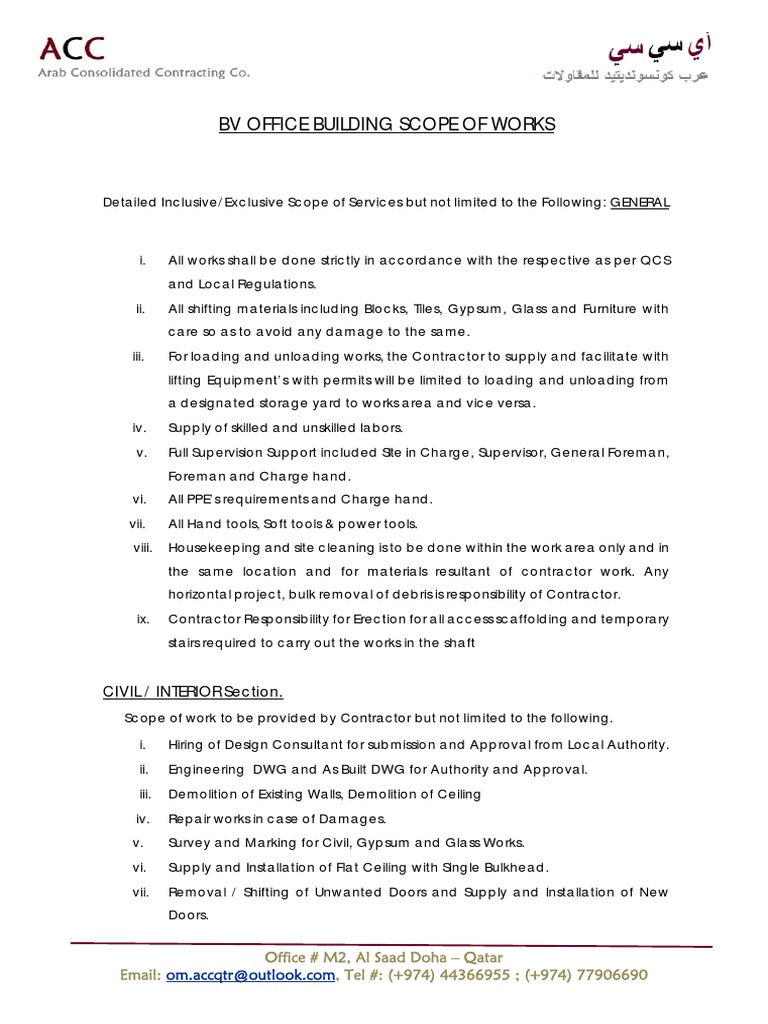 BV Office Building Scope of Works (Inclusions & Exclusions) | PDF | Wall | Duct (Flow)