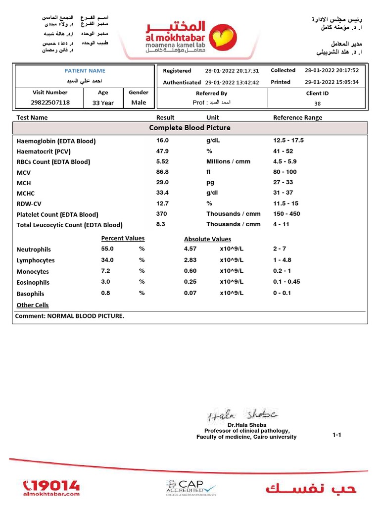 Complete Blood Picture: 33 Year Male 29822507118 | PDF | Tissue ...