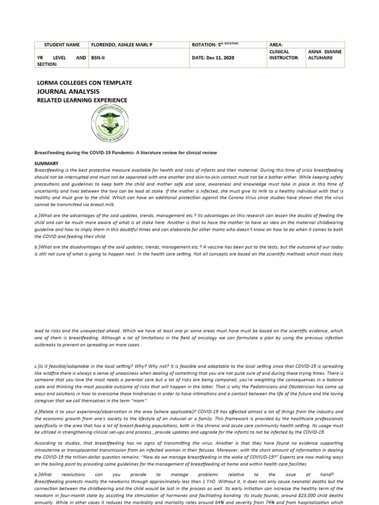 Journal Analysis: Lorma Colleges Con Template Related Learning ...