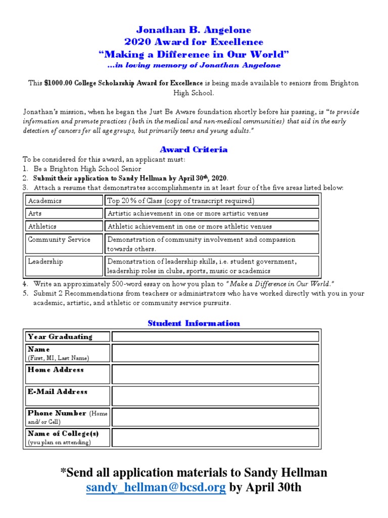 JBA Scholarship Application 2020 | PDF