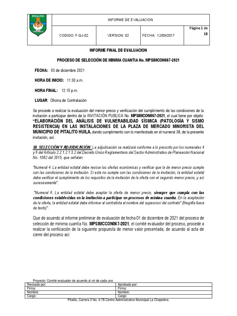 Informe Final de Evaluacion Mpsimccon067-2021 | PDF | Contador | Evaluación