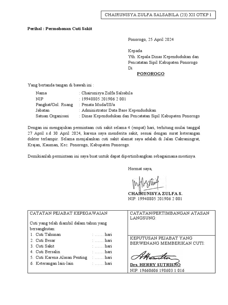 Surat Cuti Sakit | PDF