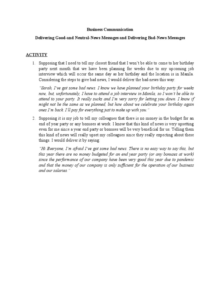 BComm Delivering Bad-News Messages | PDF