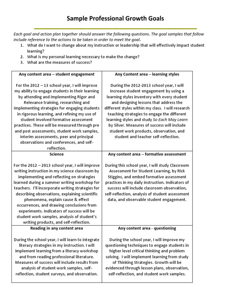 Sample Professional Growth Goals | PDF | Mentorship | Educational ...