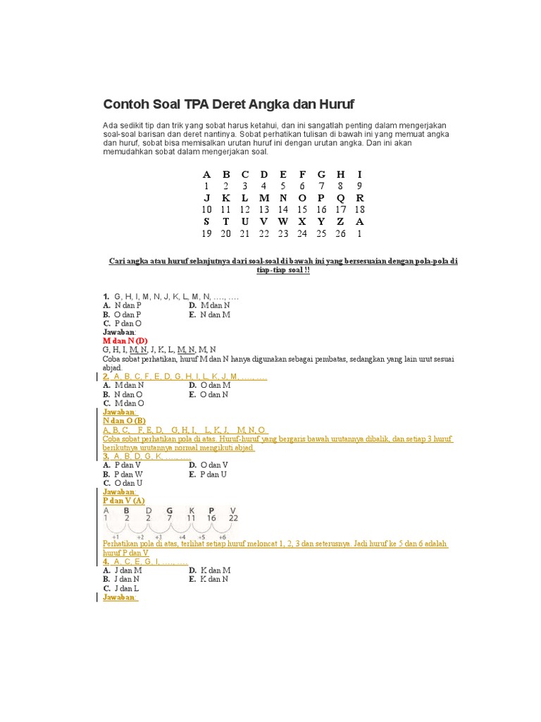 Contoh Soal TPA Deret Angka Dan Huruf | PDF