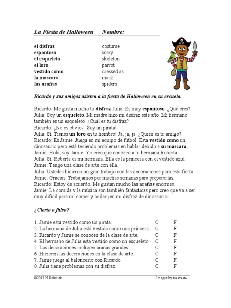 La Fiesta de Halloween Nombre:: El Disfraz Espantoso El Esqueleto El ...