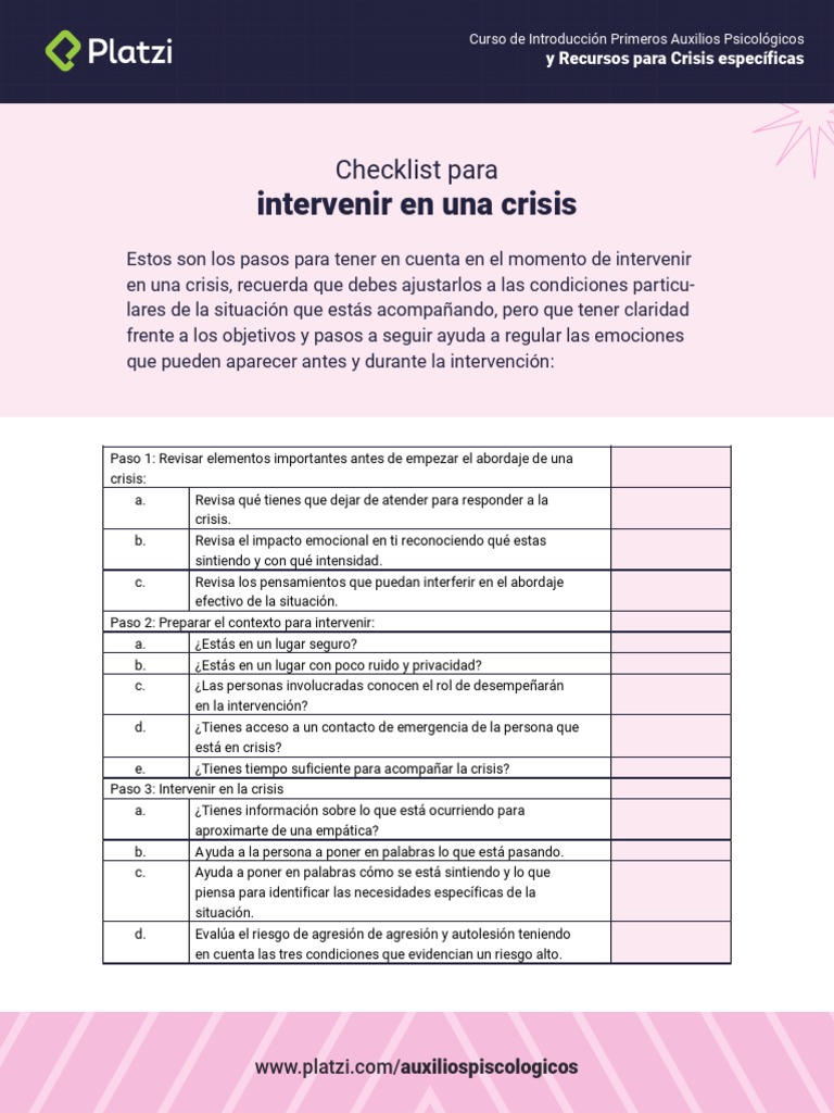 05 Checklist Intervenir Crisis | PDF | Las emociones | Evaluación ...