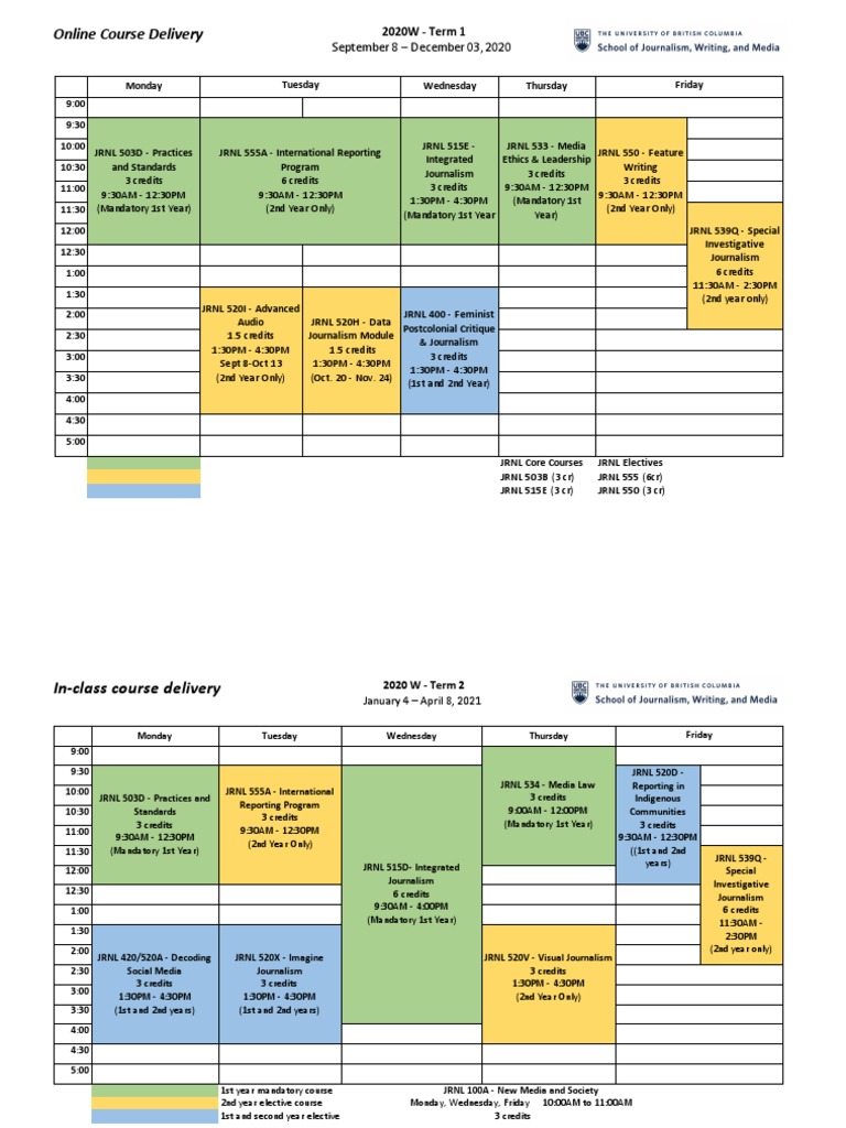 2020W Schedule 20200601 | PDF | Communication