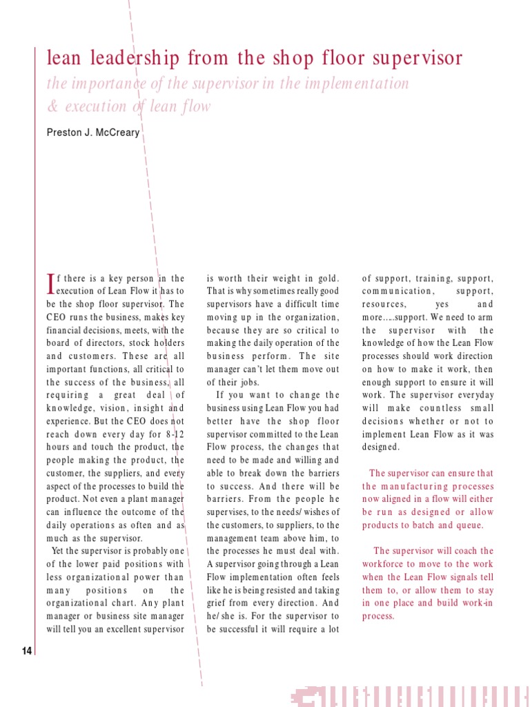 Lean Leadership From The Shop Floor Supervisor | PDF | Lean ...