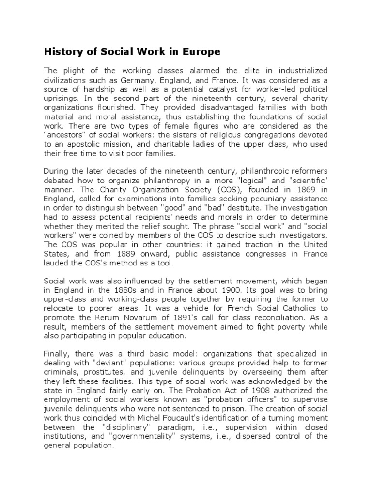 Evolution of Social Work in Europe | PDF | Social Work | Charitable ...
