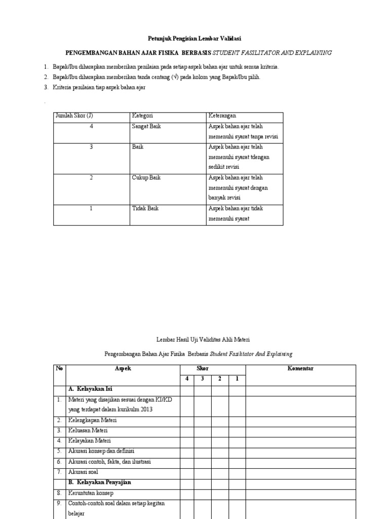 Petunjuk Pengisian Lembar Validasi Ahli Media | PDF