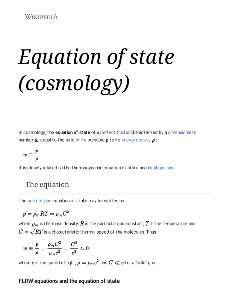 Equation of State (Cosmology) - Wikipedia | PDF | Universe | Physics