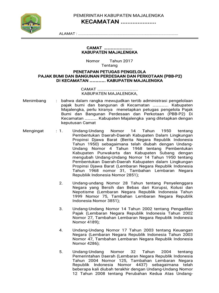 Contoh SK Pengelola PBB | PDF