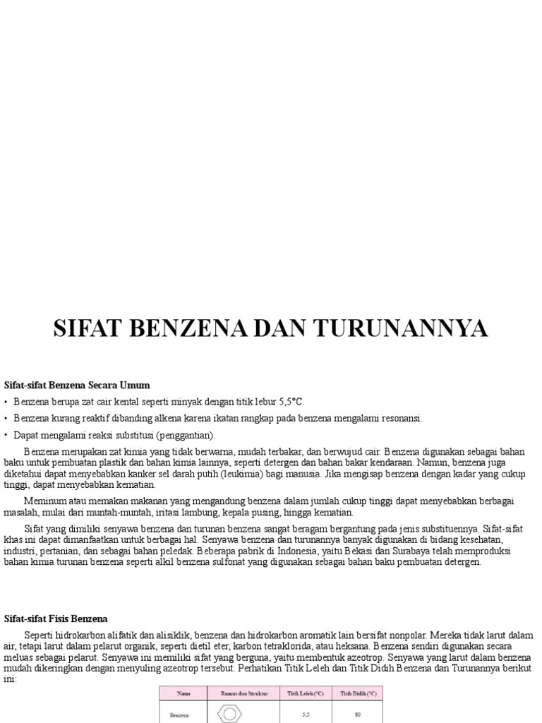 Sifat dan Kegunaan Benzena serta Turunannya | PDF | Memasak, Makanan ...