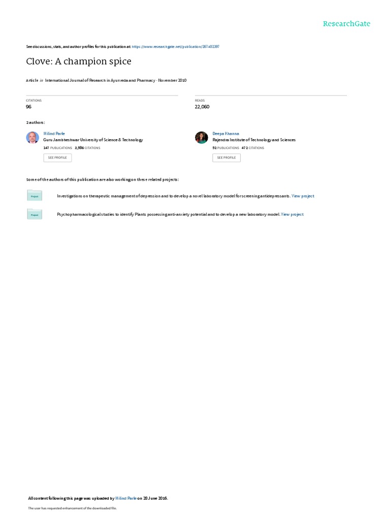 Clove A Champion Spice | PDF | Clove | Nutrients