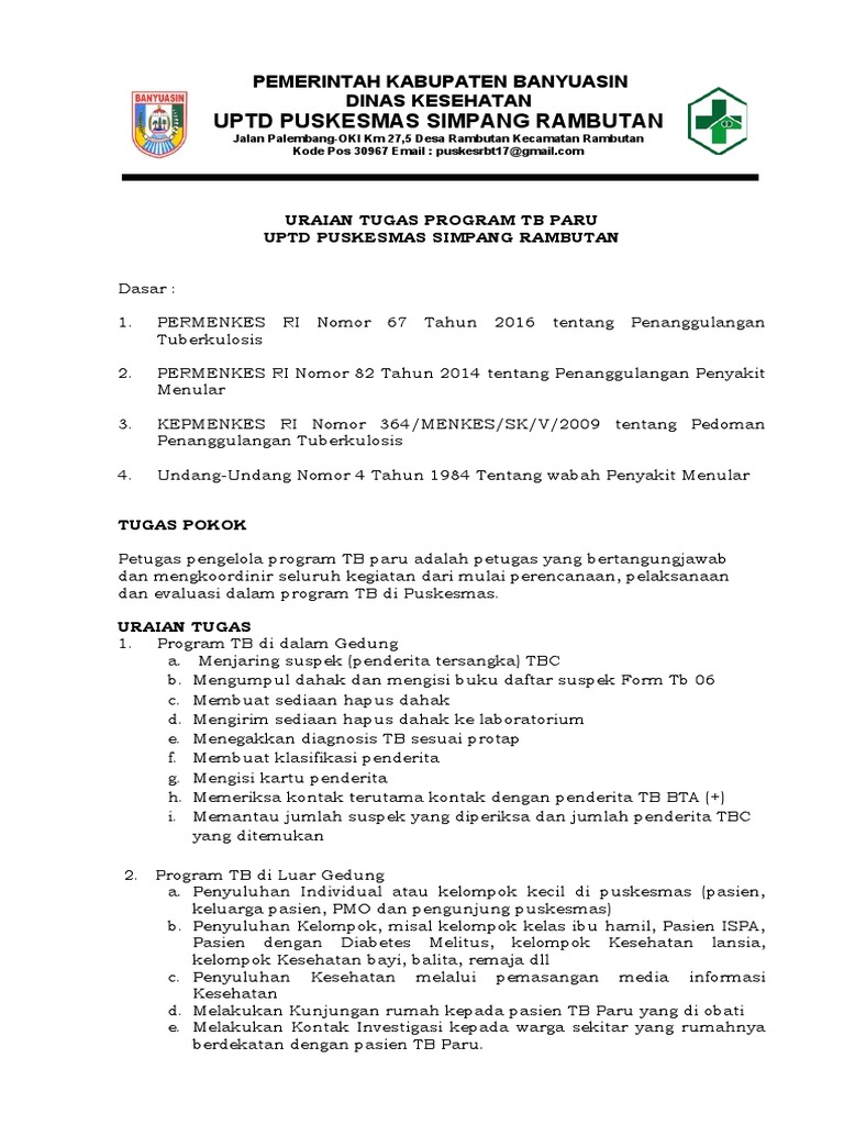 Uraian Tugas Program TB Paru | PDF