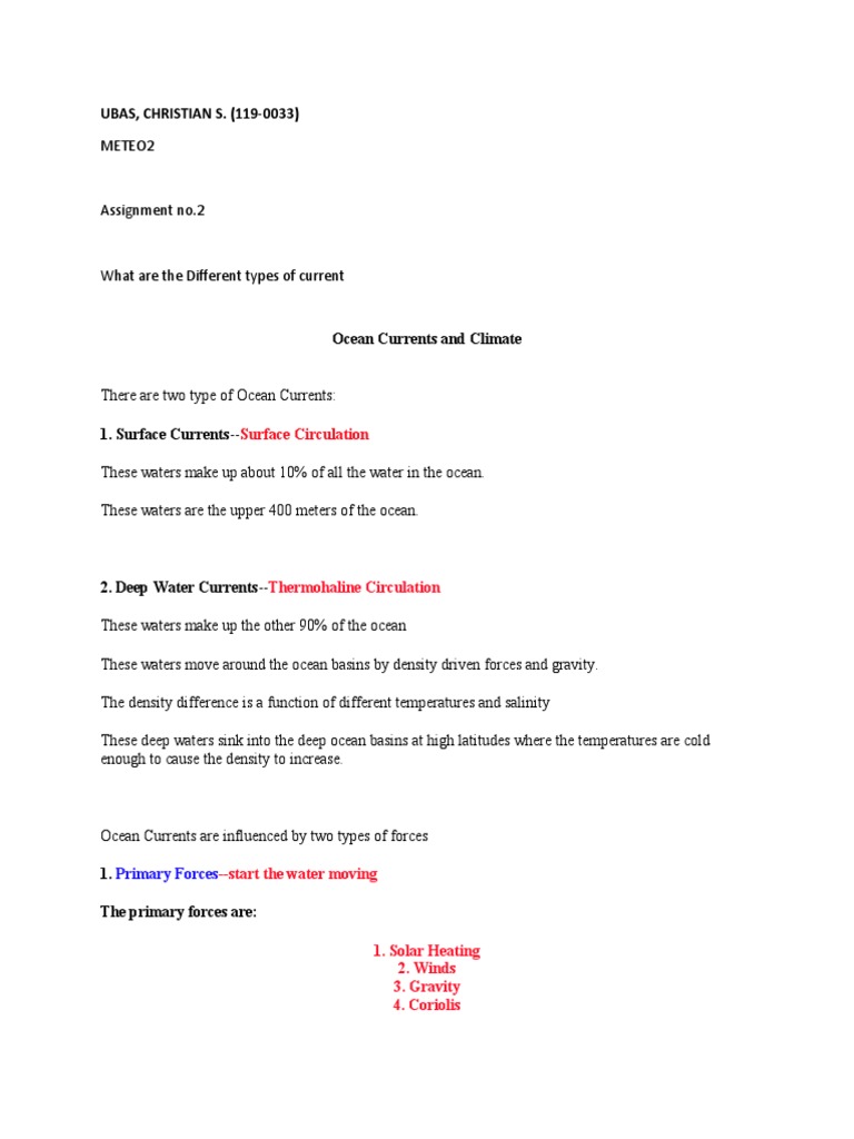Ocean Currents: Types and Effects | PDF | Oceans | Wound