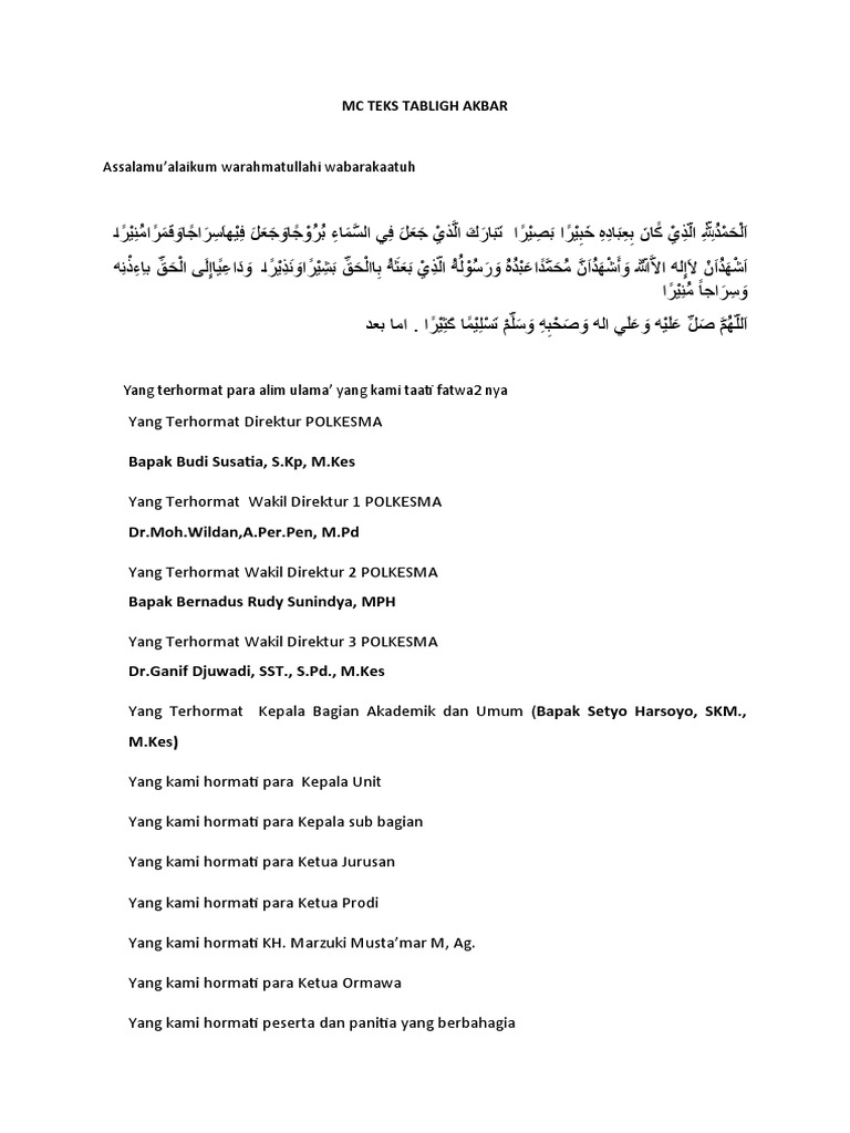 MC Teks Tabligh Akbar | PDF