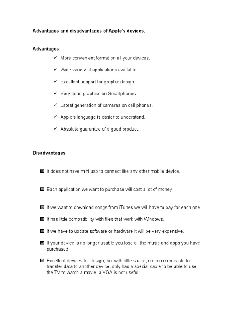 Advantages and Disadvantages of Apple | PDF | Apple Inc. | Smartphone