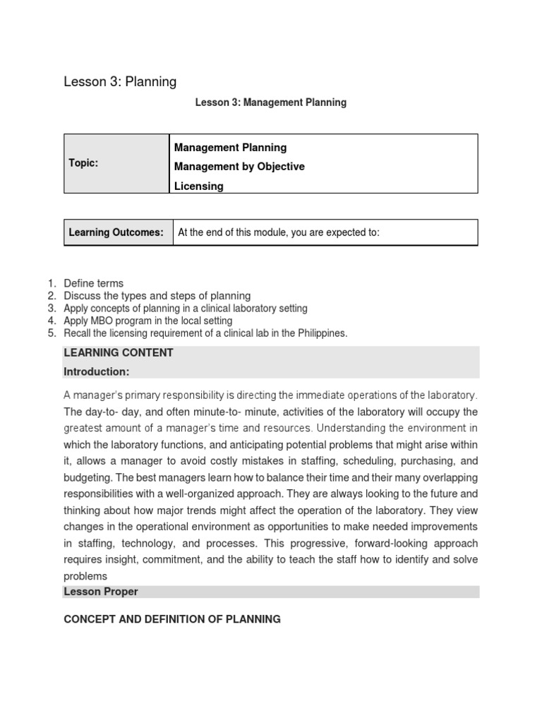 Lesson 3 Lab Management | PDF | Strategic Planning | Goal